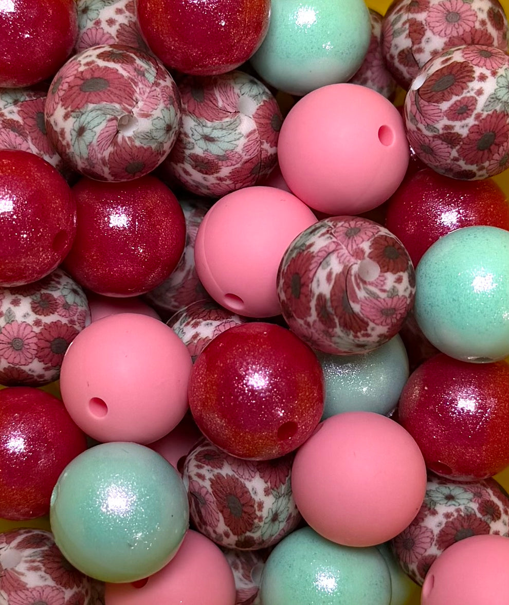 *Bead Mix #220 - Christmas Flowers Silicone Bead Mix, Christmas Bead M ...