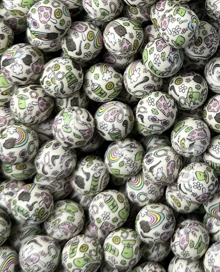 15mm Print Lucky Symbols Round Silicone Beads – The Silicone Bead Store LLC
