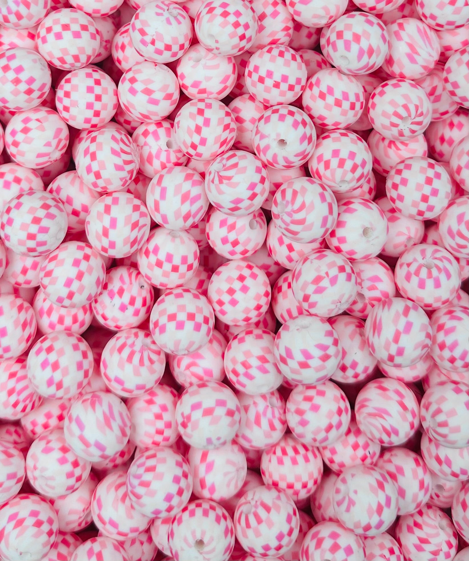 15mm Print Little Pink Checker Round Silicone Beads – The Silicone Bead ...