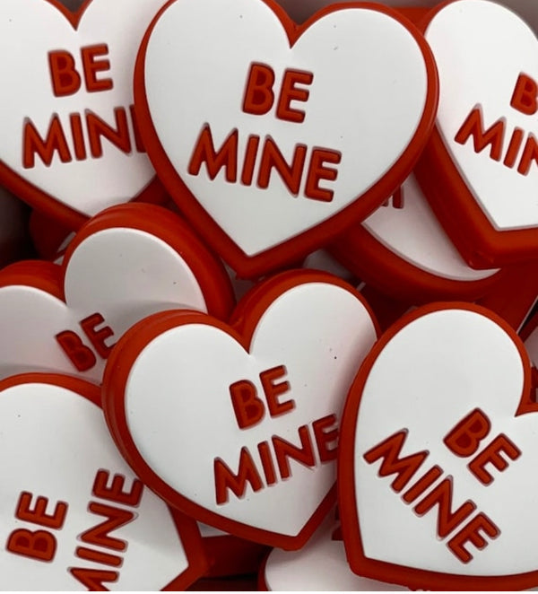 Custom White Be Mine Candy Heart Silicone Focal Bead, Valentine’s Sili ...